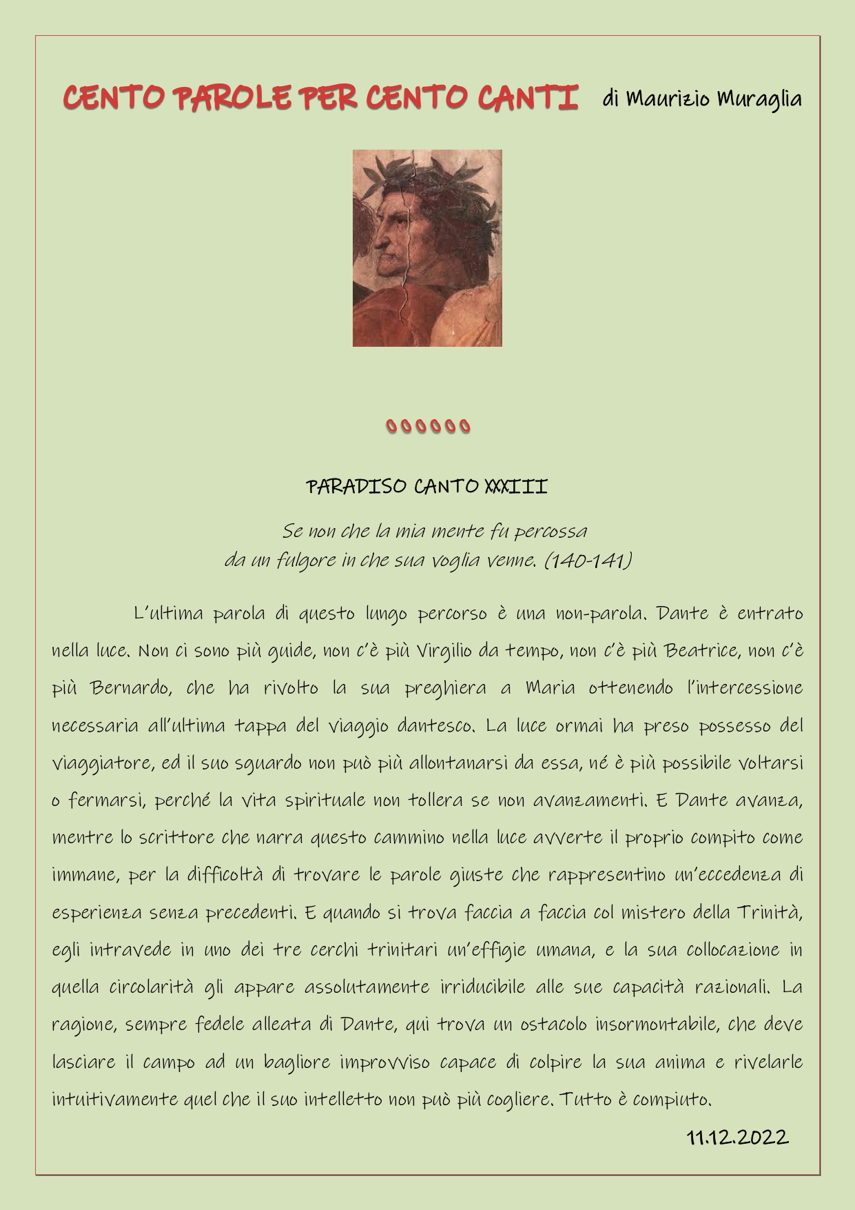 Paradiso canto XXXIII: …… | Maurizio Muraglia